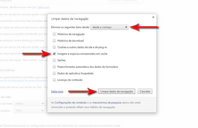 Como limpar o cache do meu navegador?
