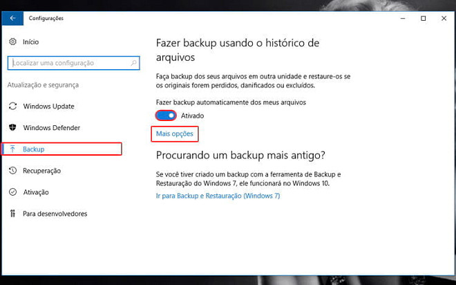 Como fazer backup de dados no Windows 10?