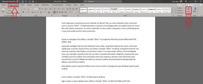 Como utilizar a função "ditar" no Microsoft Word