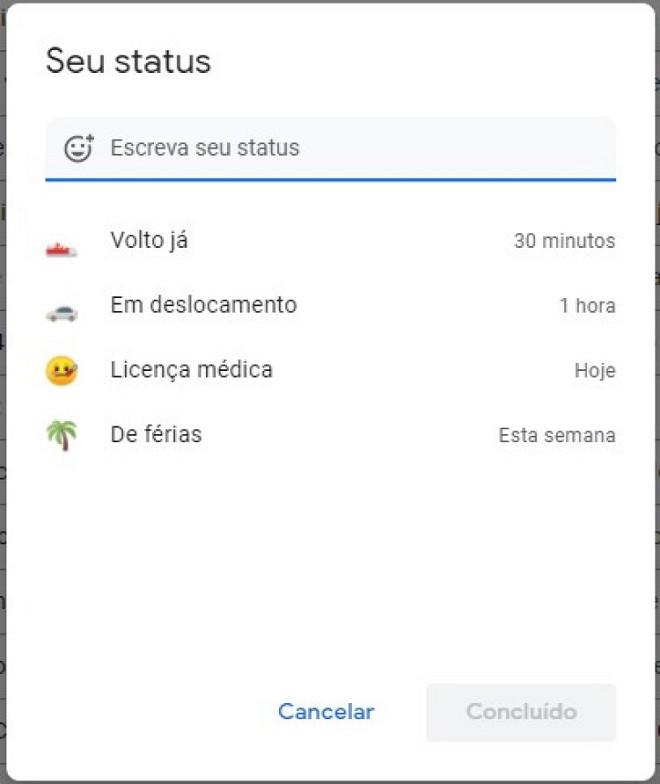 Gmail e Google Chat oferecem agora status personalizado em browsers