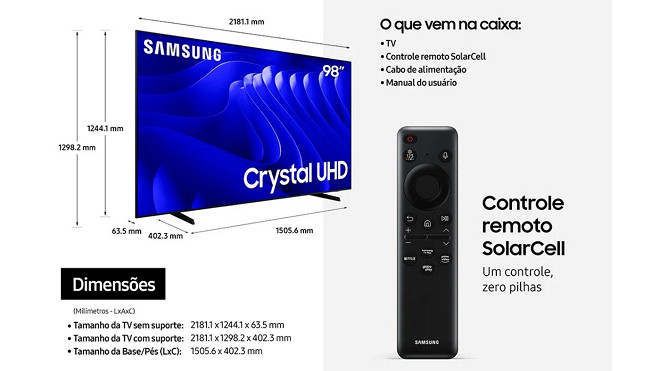 Samsung lança primeira TV Crystal UHD 4K de 98 polegadas no Brasil