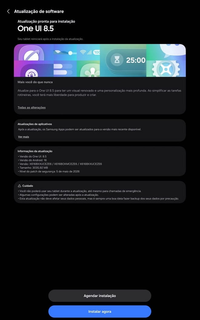 Galaxy Tab S9 FE Plus recebe One UI 8.5 no Brasil