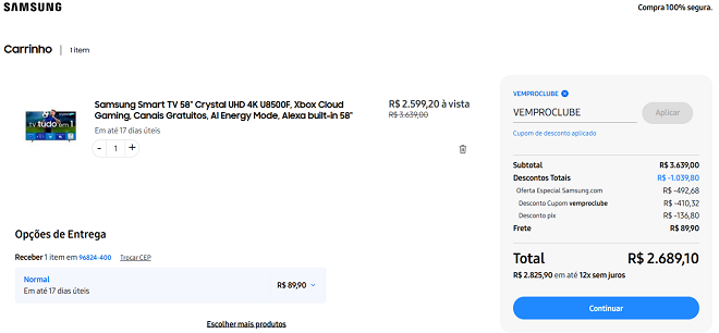 OFERTA | Samsung Smart TV 58" Crystal UHD 4K por R$ 2.599,20 na Samsung