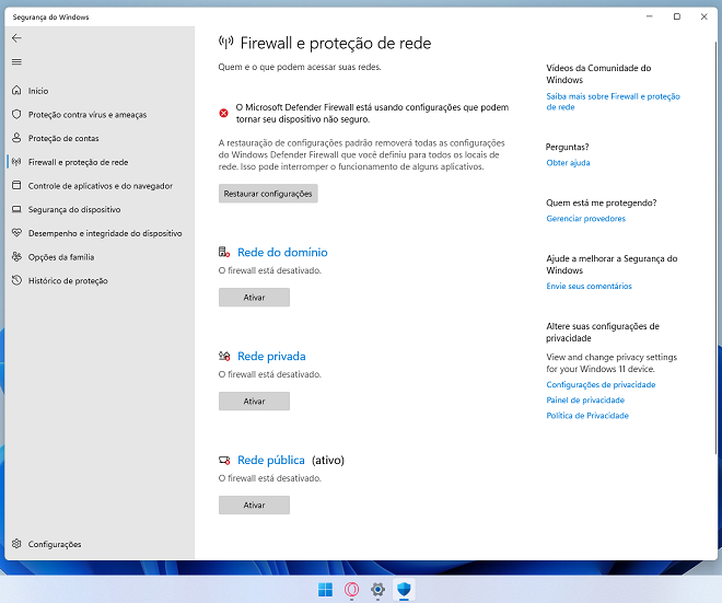 Como desativar o Windows Defender e Firewall no Windows 11