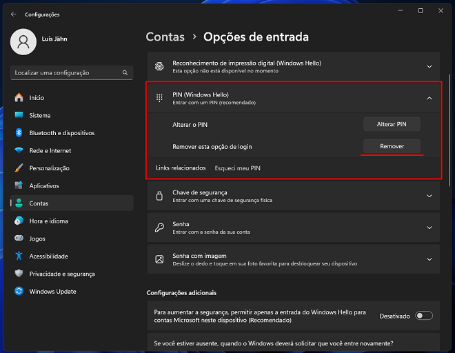 Como alterar ou remover o PIN do Windows 11?