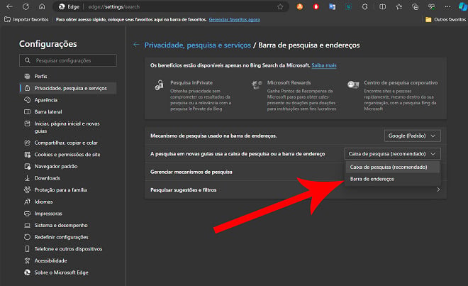Como alterar o mecanismo de pesquisa padrão no Microsoft Edge